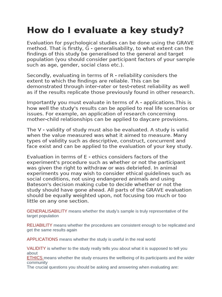 Evaluating Psychological Studies with GRAVE | PDF | Validity ...