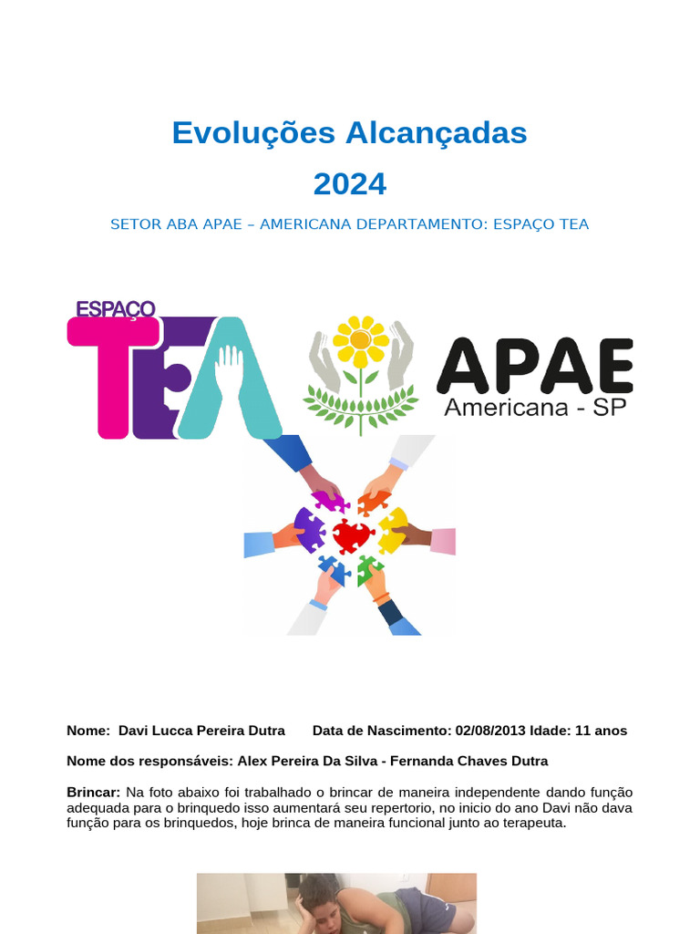 Evolução de Davi em Terapia ABA | PDF | Comunicação