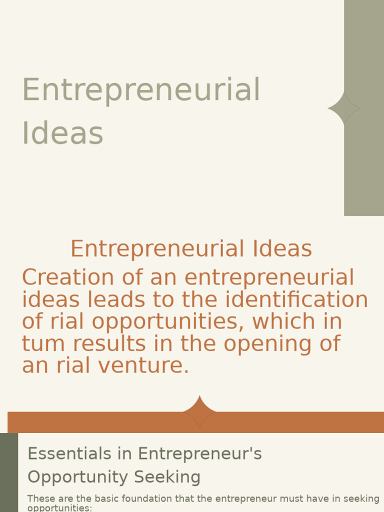 Entrepreneurial Ideas and Opportunities | PDF | Entrepreneurship ...