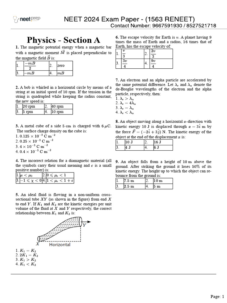 Re Neet 2024 | PDF | Mass | Chemical Reactions