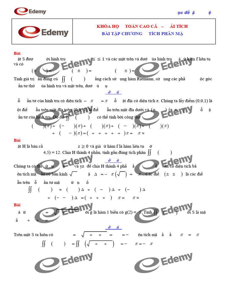 Bai Tap Chuong Tich Phan Mat | PDF