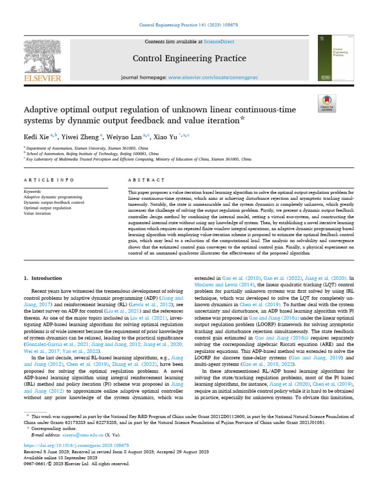 Adaptive optimal output regulation of unknown linear continuous-time systems by dynamic output ...