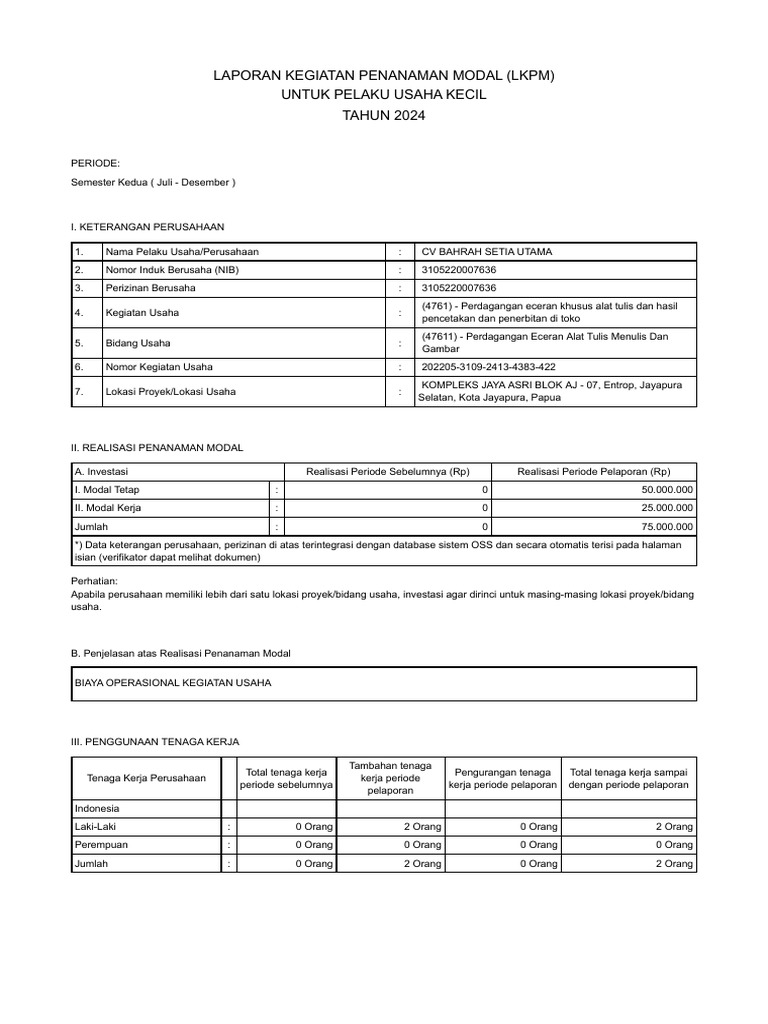 Laporan LKPM (5) | PDF