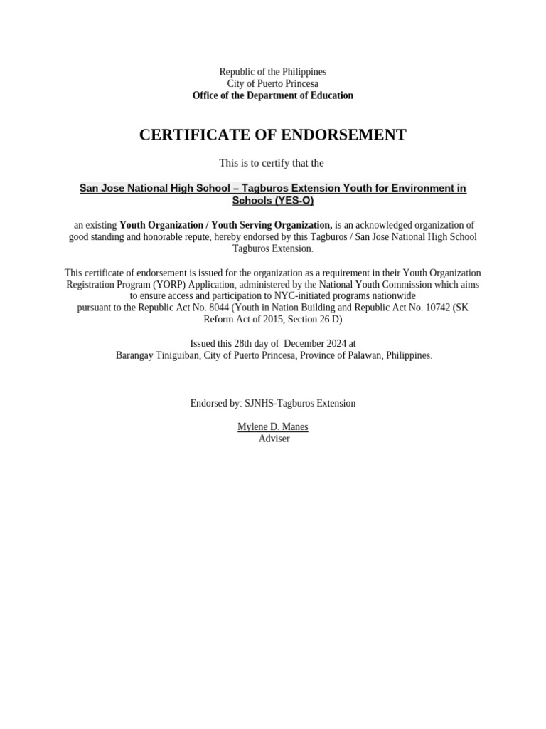 5.-Certificate of Endorsement | PDF
