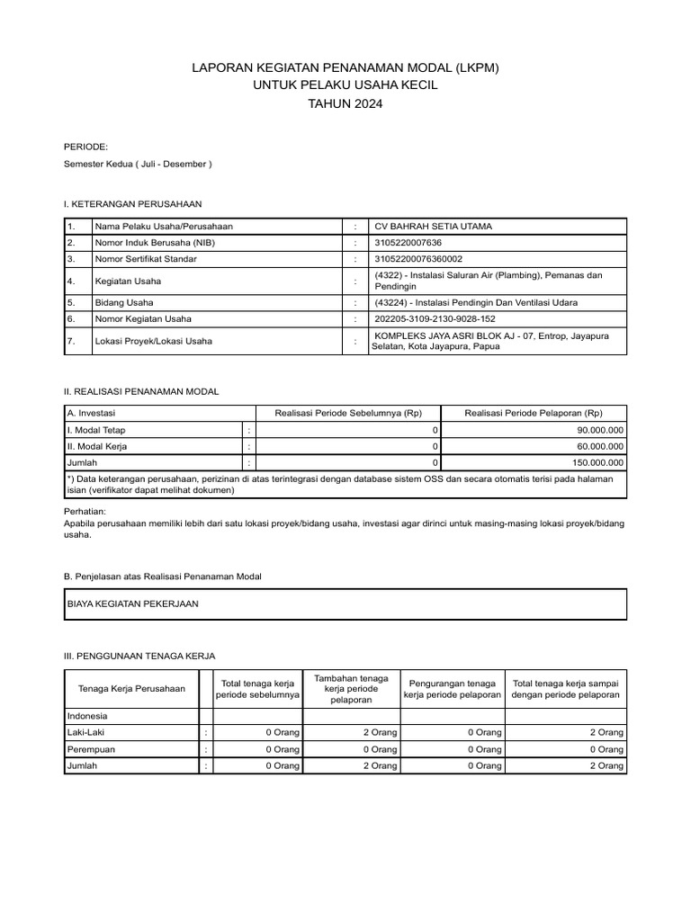 Laporan LKPM (4) | PDF