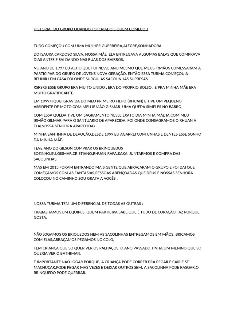 Historia Do Grupo Quando Foi Criado e Quem Começou | PDF