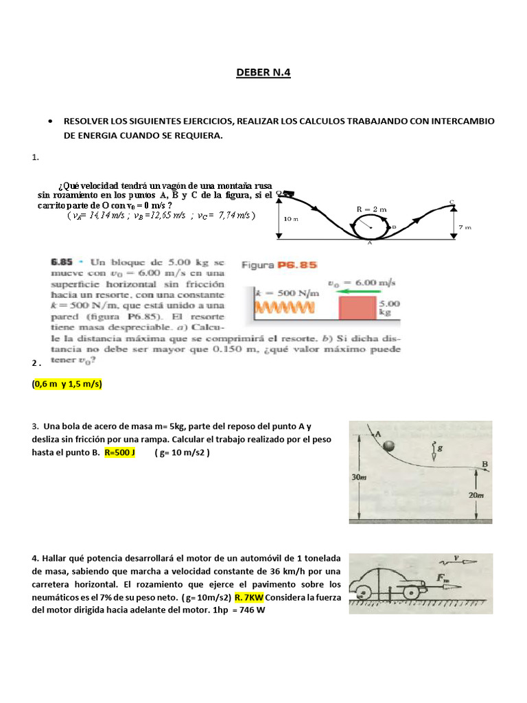 DEBER N.4 Trabajo y Energía-marzo2023 | PDF | Energía cinética | Masa