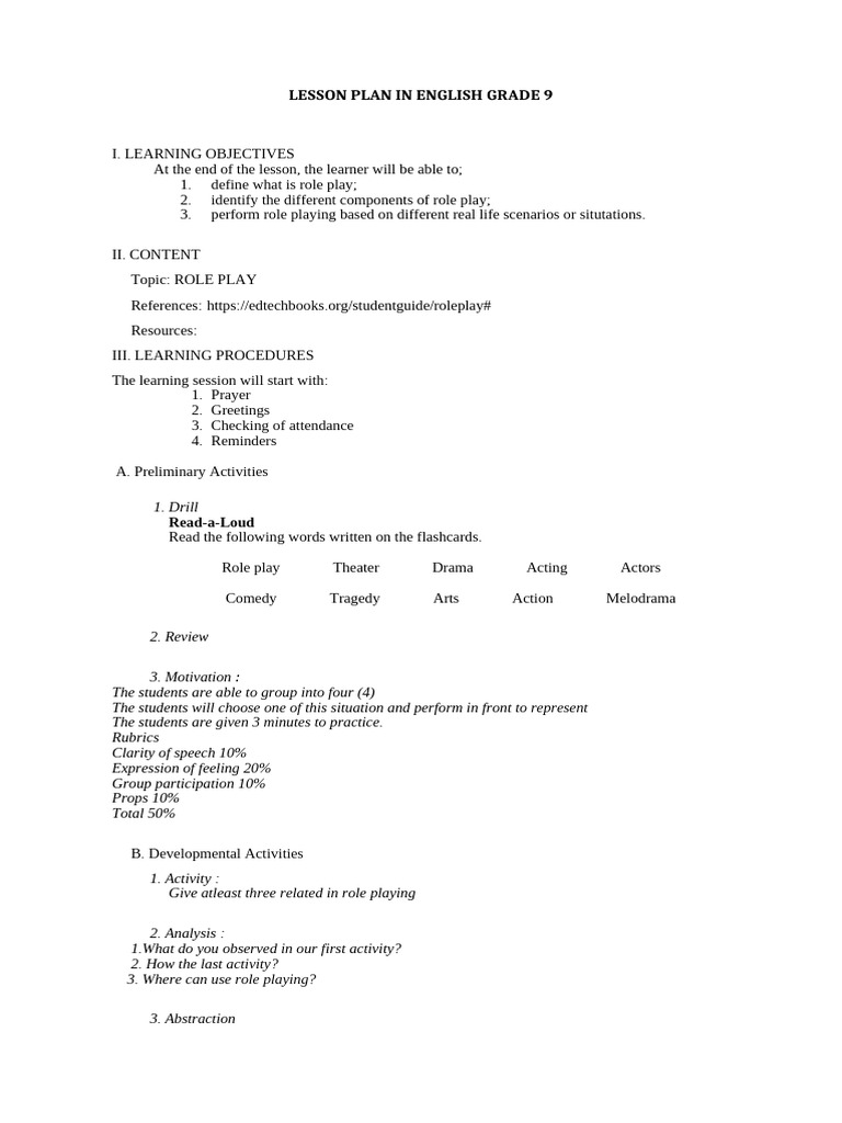 Lesson Plan in English Grade 9 | PDF | Learning | Lesson Plan