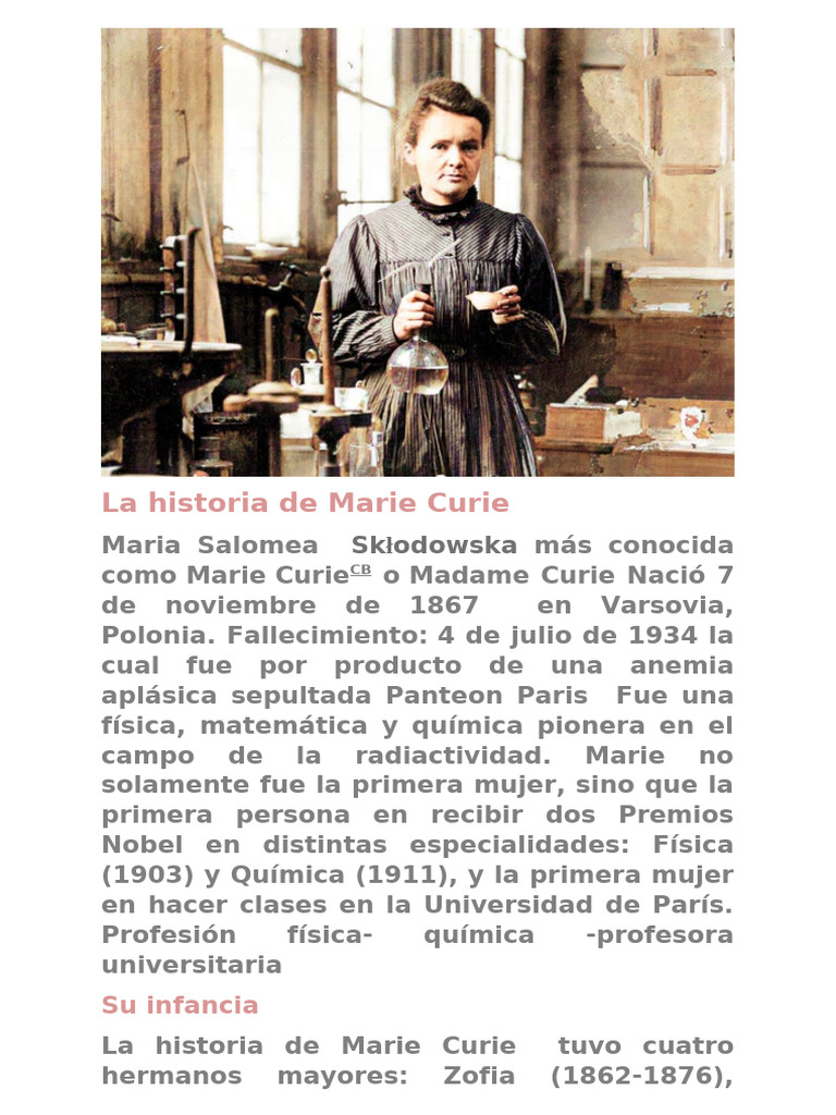 La Historia de Marie Curie | PDF | Marie Curie