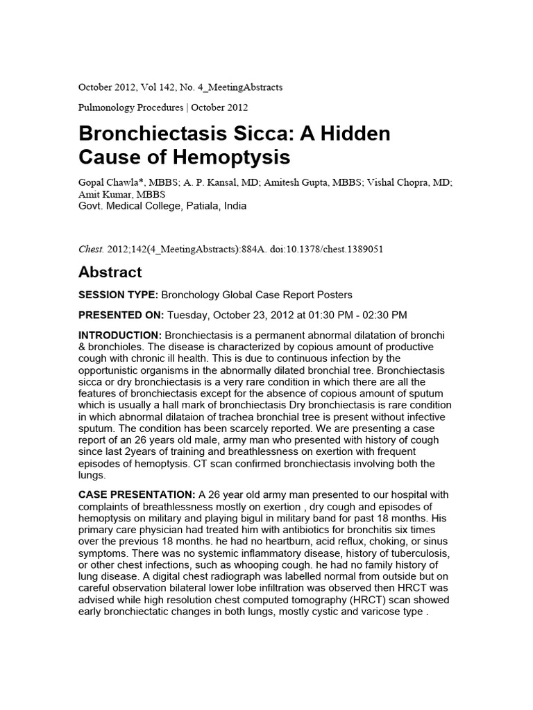 Study Case Bronchiectasis Sicca | PDF | Respiratory Diseases | Diseases And Disorders