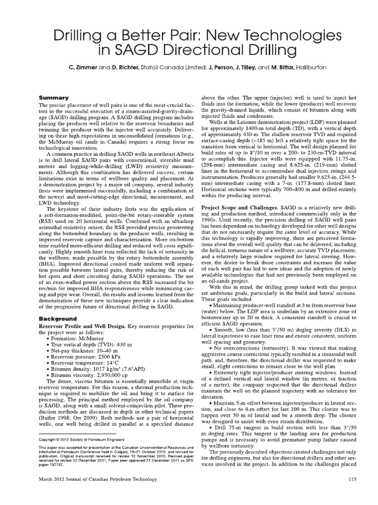 Drilling a Better Pair_ New Technologies in SAGD Directional Drilling | PDF