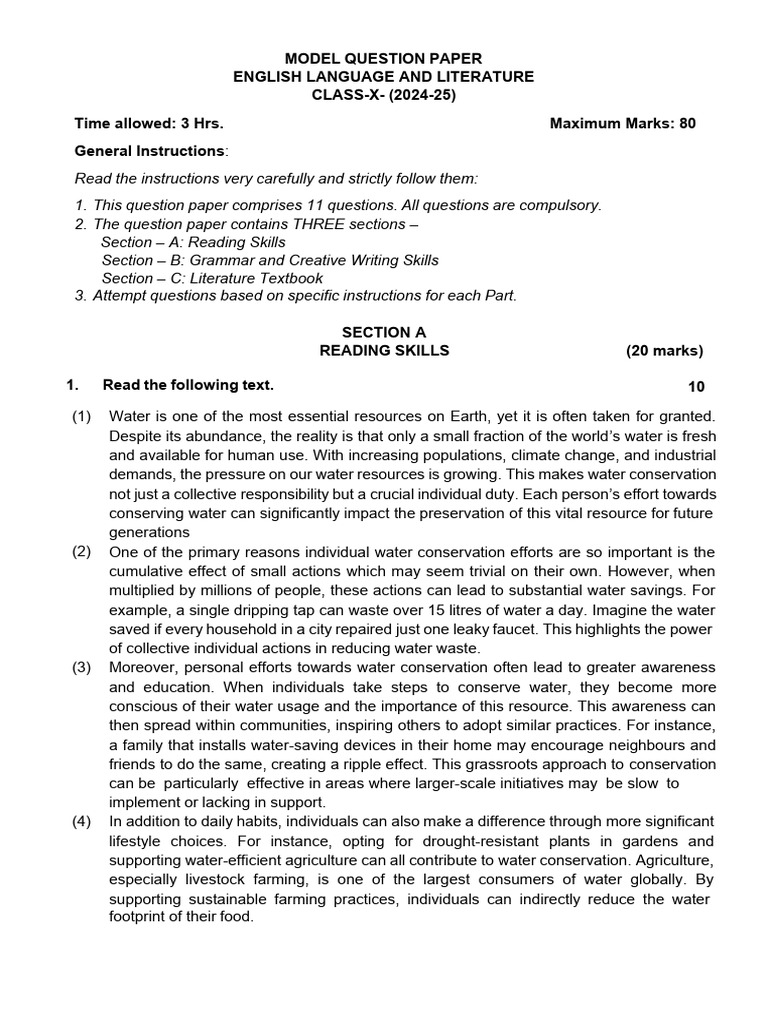 Class 10 English Model Question Paper 2024-25 | PDF | Agriculture | Sphere