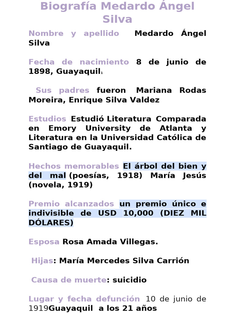 Biografía de Medardo Ángel Silva | PDF