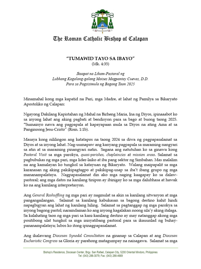2024-12-31 Liham Pastoral Ni Bishop Moises M. Cuevas, DD | PDF