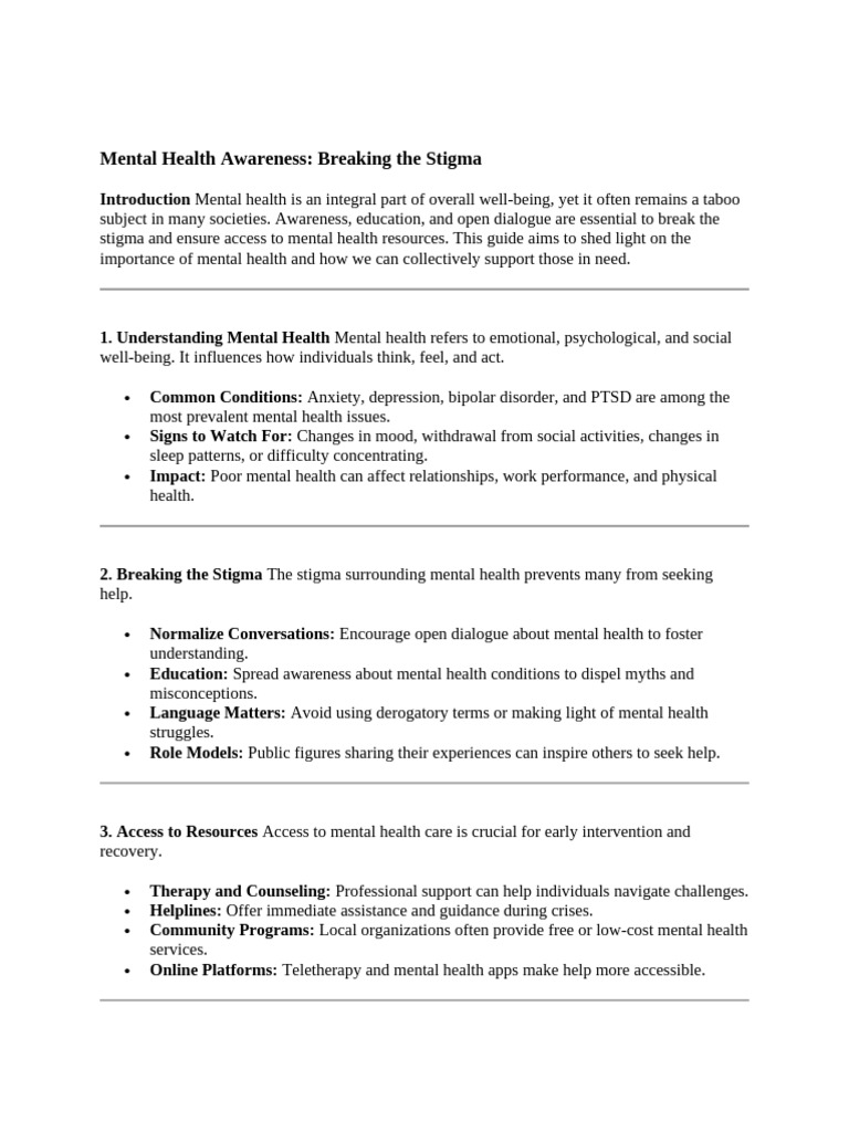 Mental Health Awareness and Support Guide | PDF | Mental Health ...