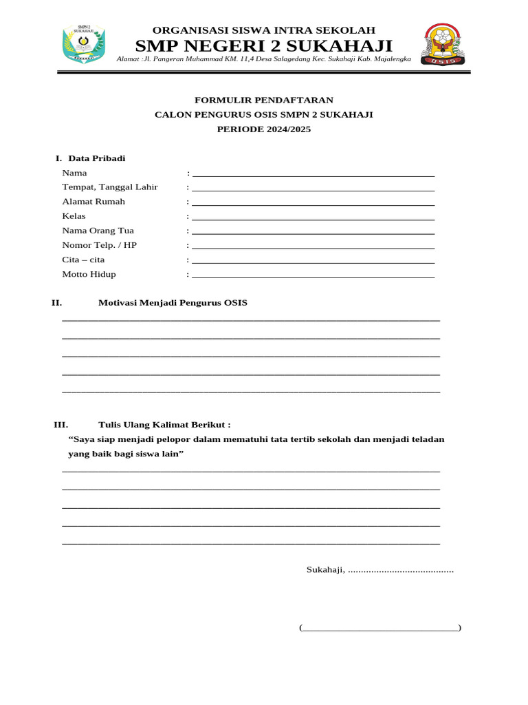 FORMULIR_PENDAFTARAN_OSIS | PDF