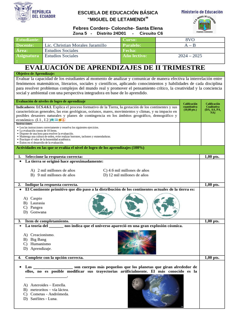 Eval Segundo Trimeste Eess 8vo | PDF | Evaluación | Ciencia planetaria