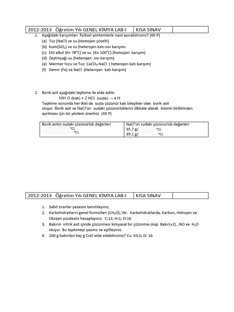 Genelkimyalab Kisa Sinav Sorulari | PDF