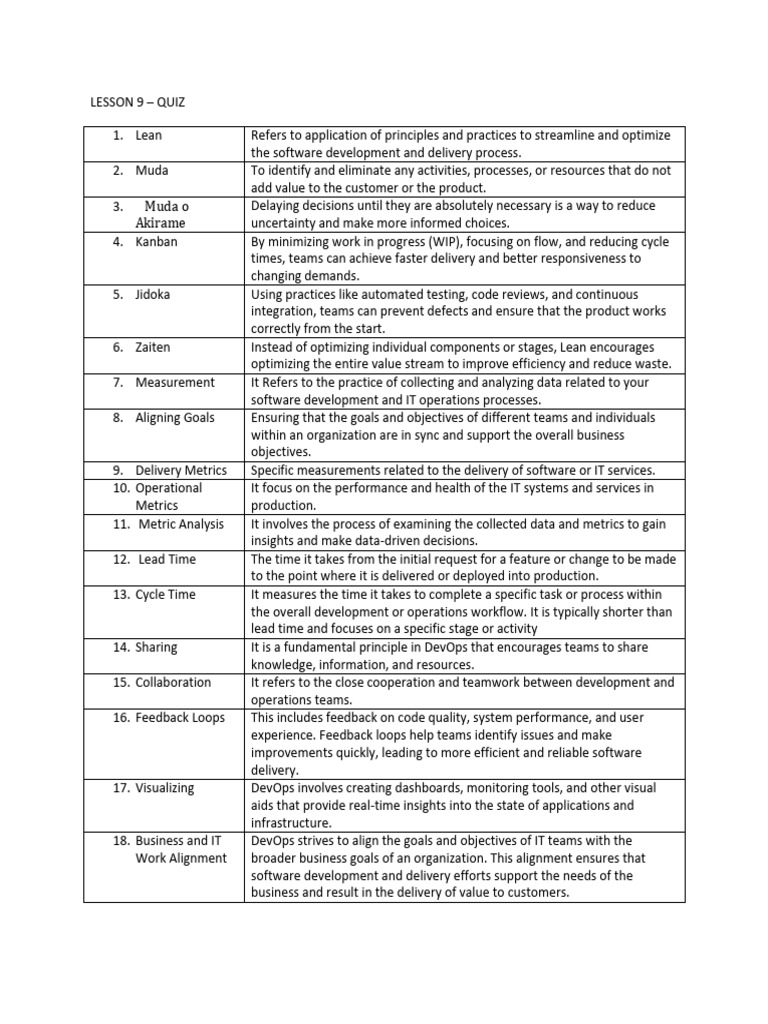 LESSON 9 -QUIZ | PDF | Performance Indicator | Information Technology ...