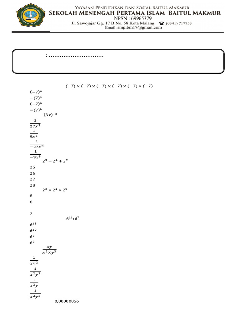 KOP ASTS Ganjil Matematika Kelas 8 | PDF