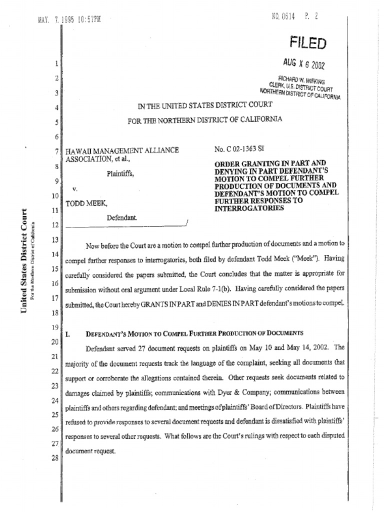 Discovery Order (Meek) | PDF