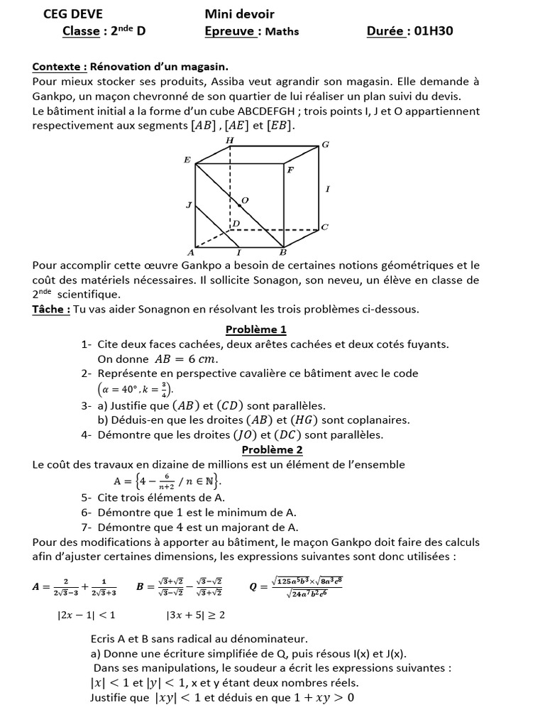 Rénovation de magasin : Problèmes mathématiques | PDF