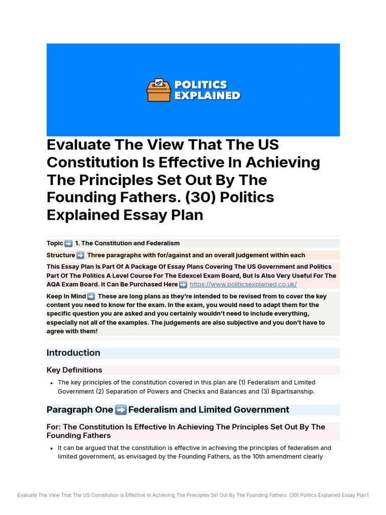 Evaluate The View That The US Constitution Is Effective in Achieving ...