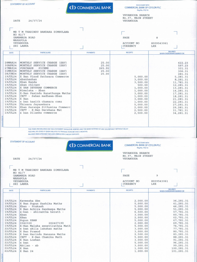 Statement - 8009543061 - X Ban Contribution | PDF | Banks | Overdraft