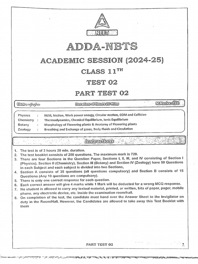 Nbts 02 Test Paper 15 September | PDF
