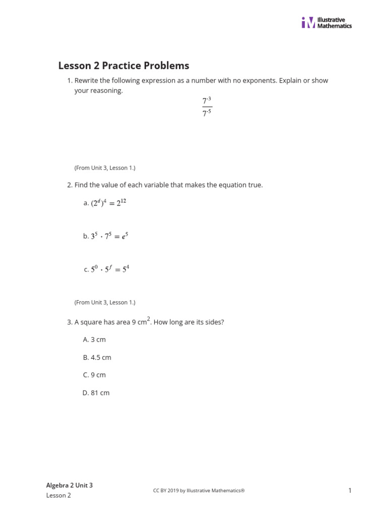 Algebra2 3 2 Lesson Curated Practice Problem Set | PDF