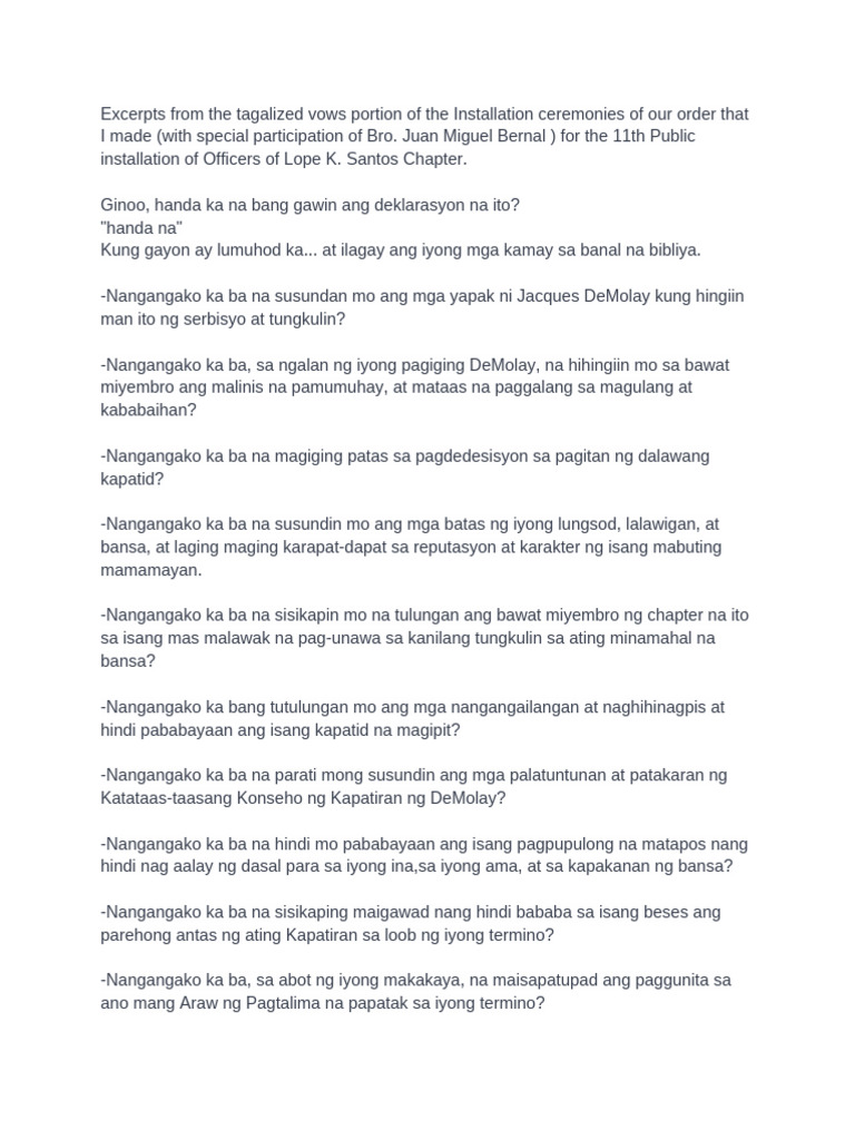 Tagalog Installation Pldges | PDF