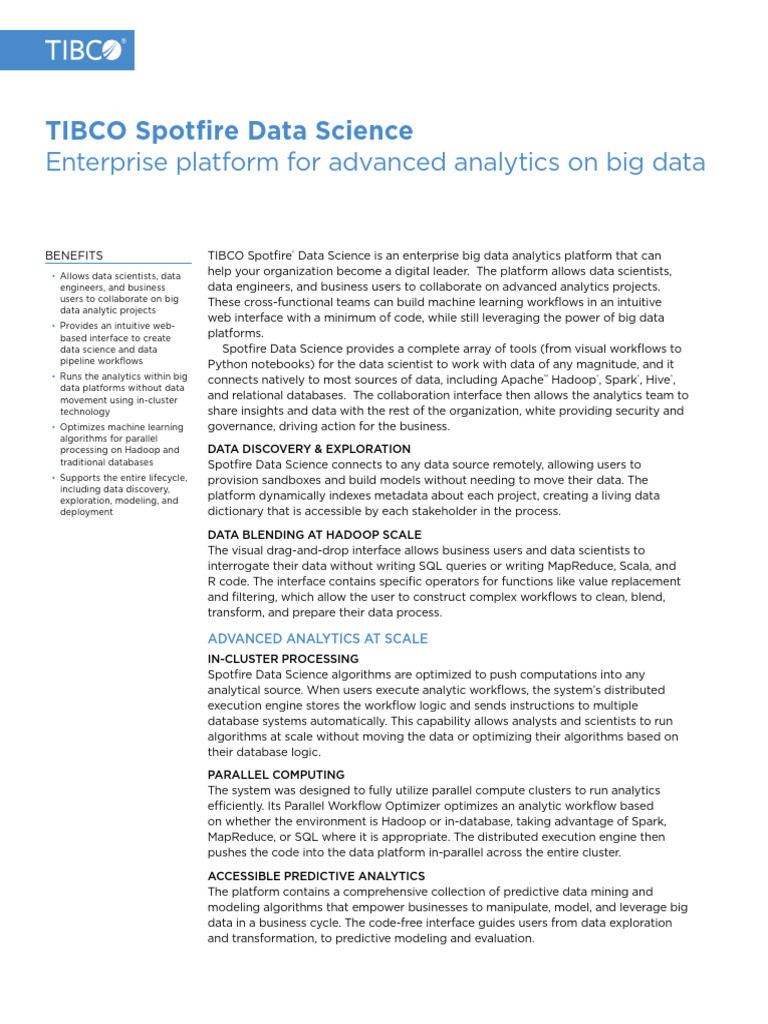 TIBCO Ds Spotfire Data Science | PDF | Data Science | Apache Hadoop
