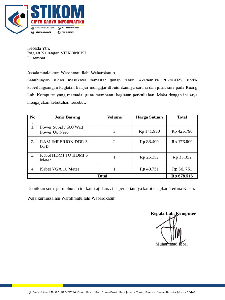 Surat Pengajuan Pengadaan Lab Komputer 2025 | PDF