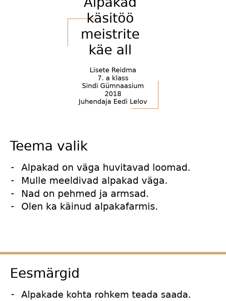 Reidma Loovtöö Esitlus 2018 | PDF