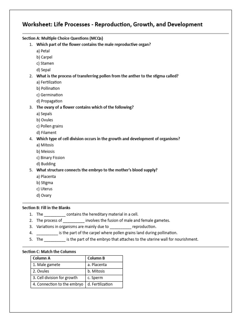 Life Processes Reproduction Growth And Development Pdf 