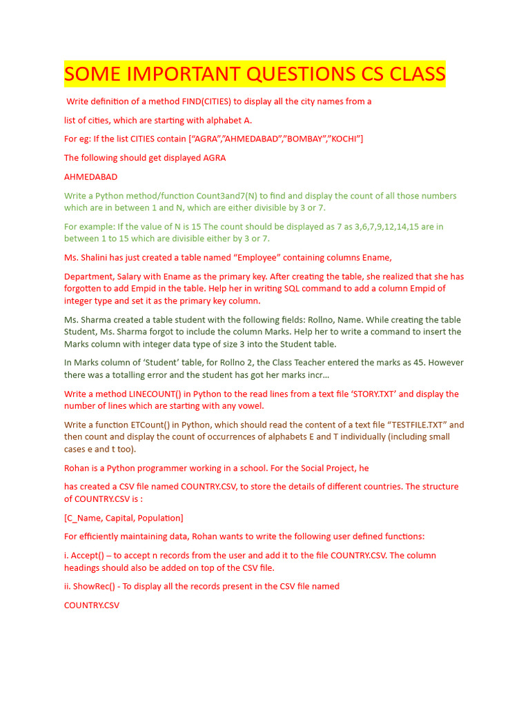 CS Class Programming Tasks | PDF | My Sql | Comma Separated Values