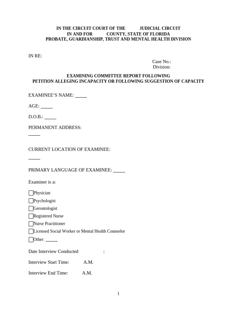 BLANK ExComm Rpt. Form-Fillable 12-2021 | PDF | Lawsuit | Mental Health