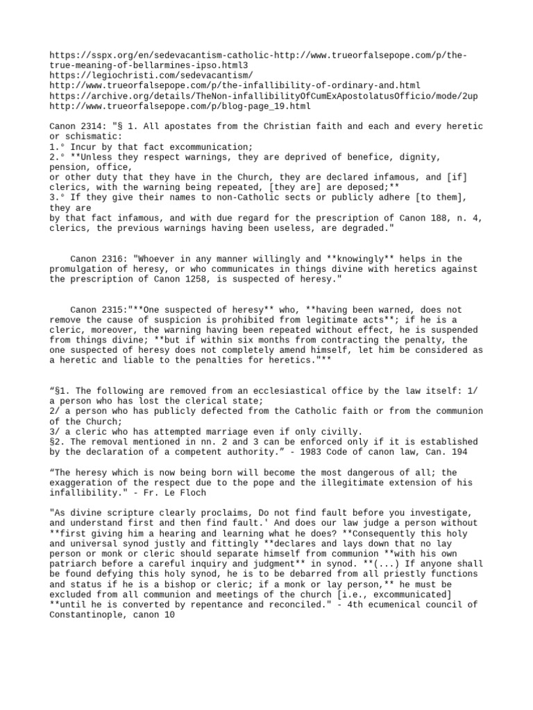 Sedevacantism (1) | PDF | Pope | Catholic Church