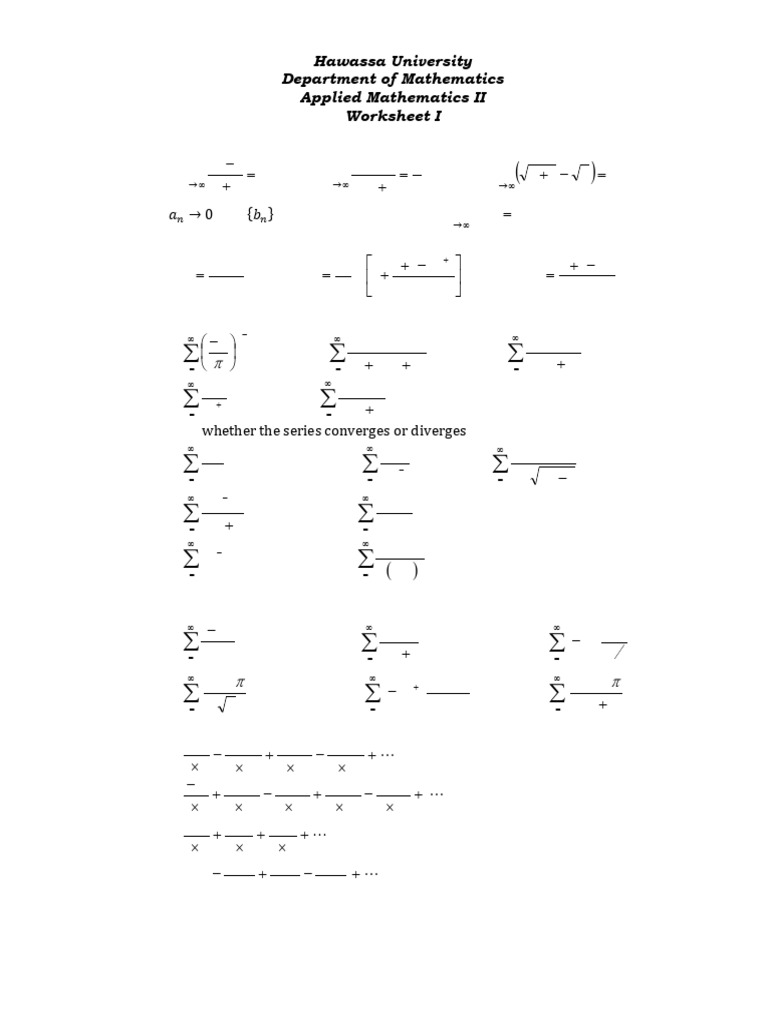 Worksheet I (Sequence and Series) | PDF | Limit (Mathematics) | Functions And Mappings