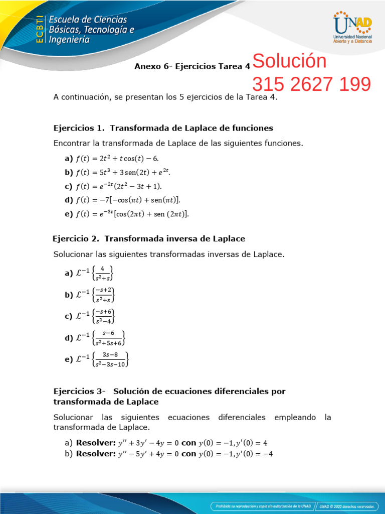 Anexo 6 - Ejercicios Tarea 4-Salida | PDF | Transformada de Laplace | Matemáticas