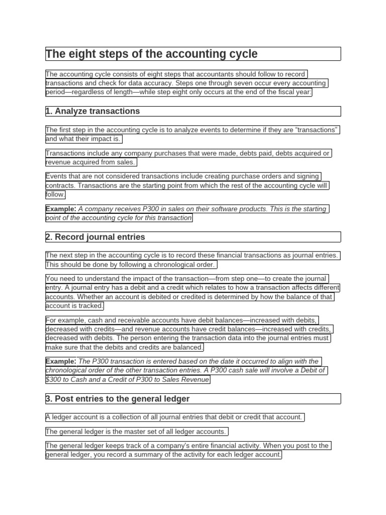 The Eight Steps of The Accounting Cycle | PDF | Debits And Credits | Retained Earnings