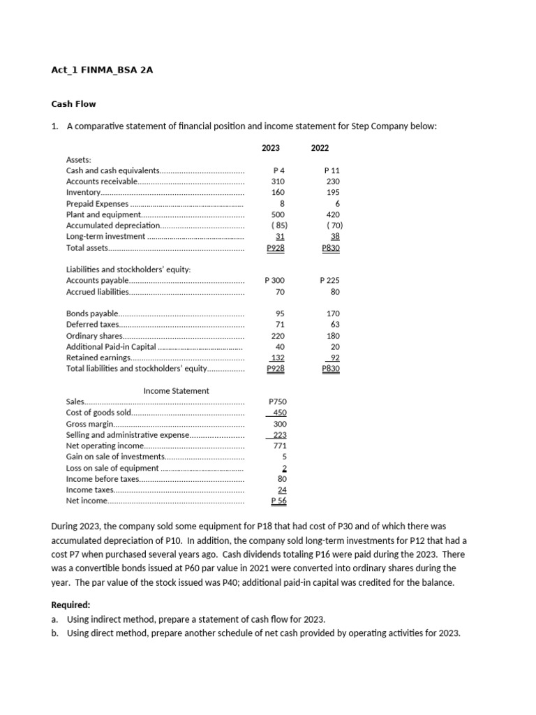 Finma Act 1 - Cash Flow - 2024 | PDF | Expense | Deferral