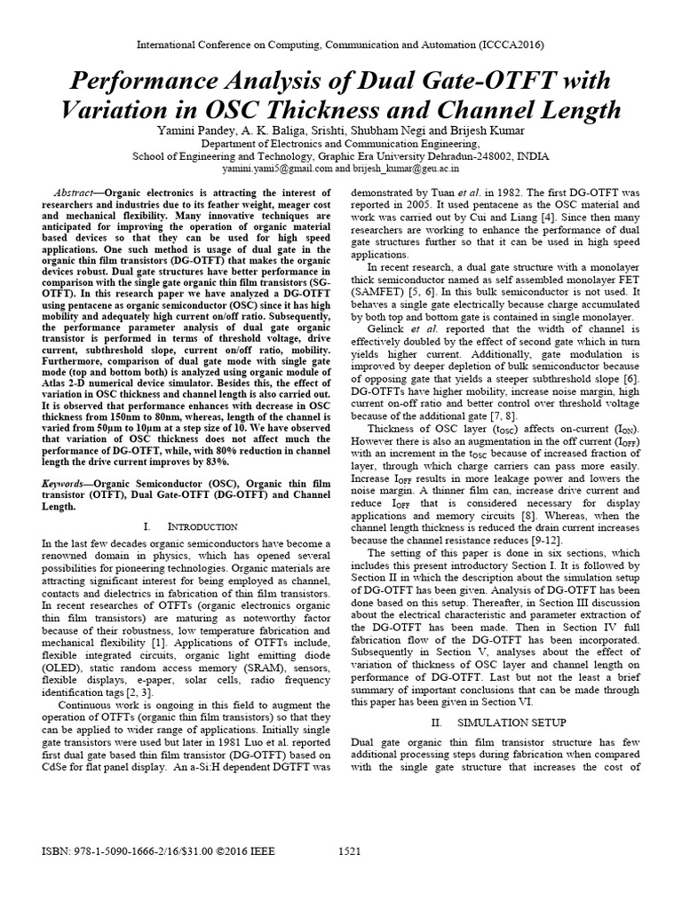 Performance Analysis of Dual Gate-OTFT With Variation in OSC Thickness and Channel Length | PDF ...