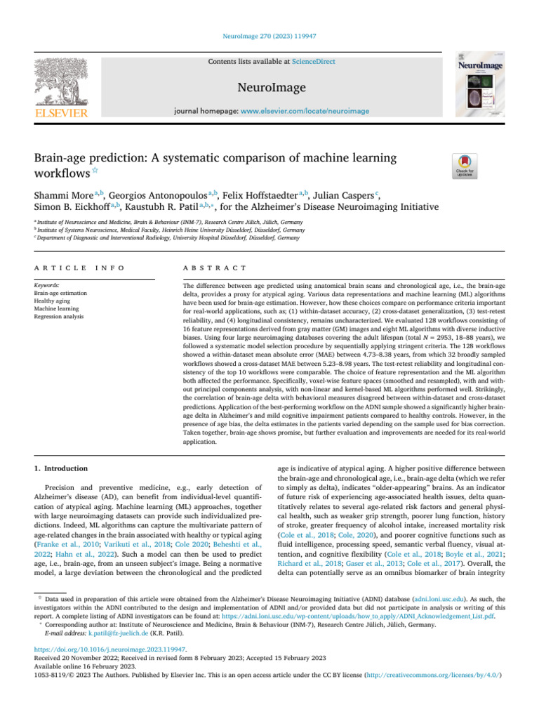 Brain-age prediction_ A systematic comparison of machine learning workflows | PDF | Machine Learning