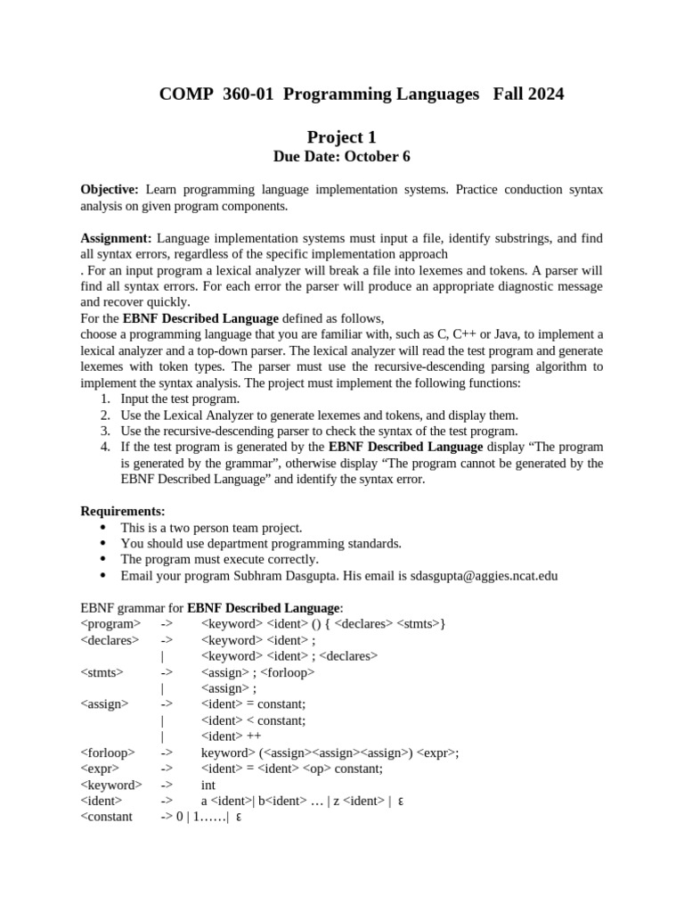 360-F 2024 Project 1 | PDF | Parsing | Computer Program