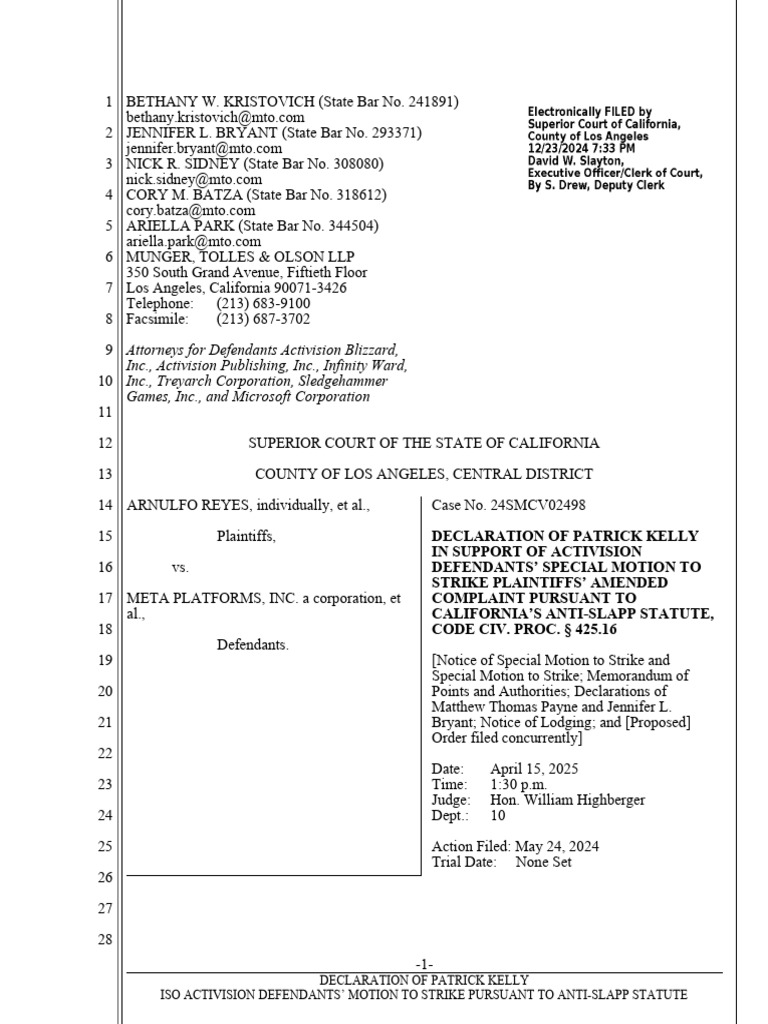 Declaration: Declaration of Patrick Kelly in Support of Activision (Via ...