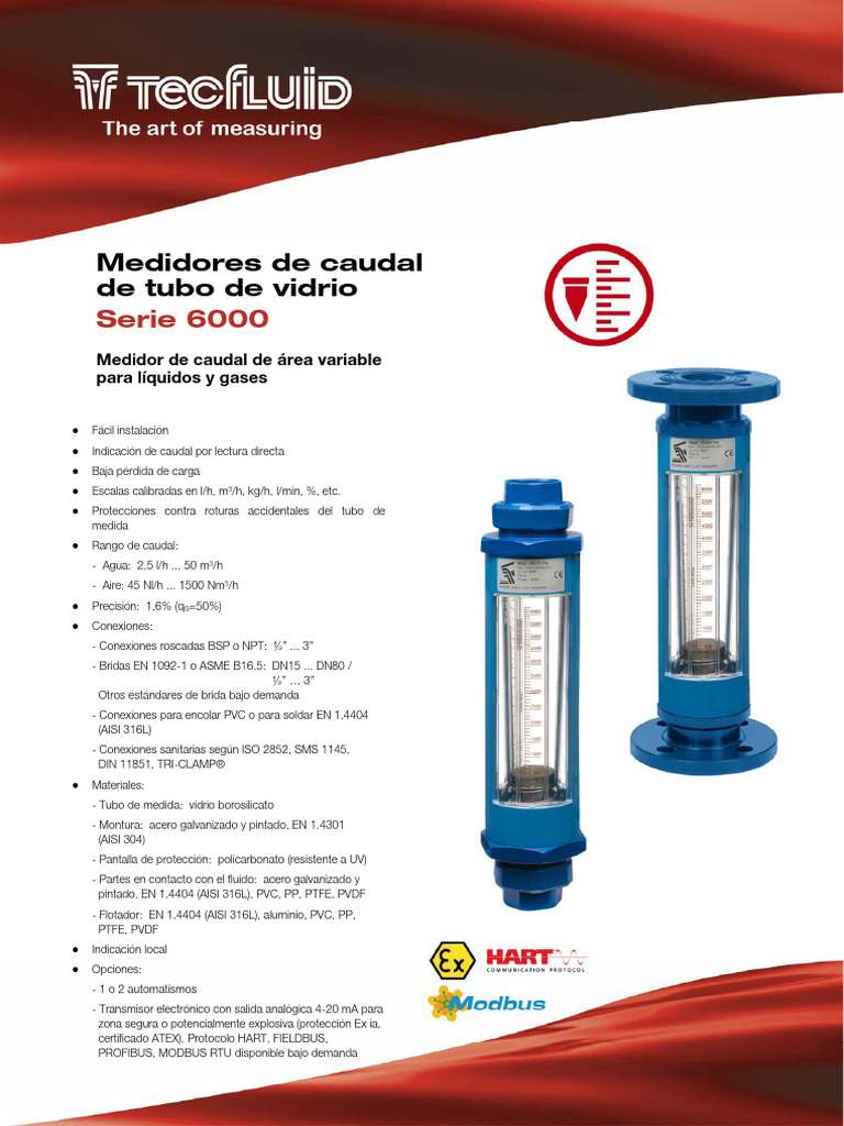 Catálogo Medidor de Caudal TECFLUID | PDF | Descarga (hidrología) | Materiales