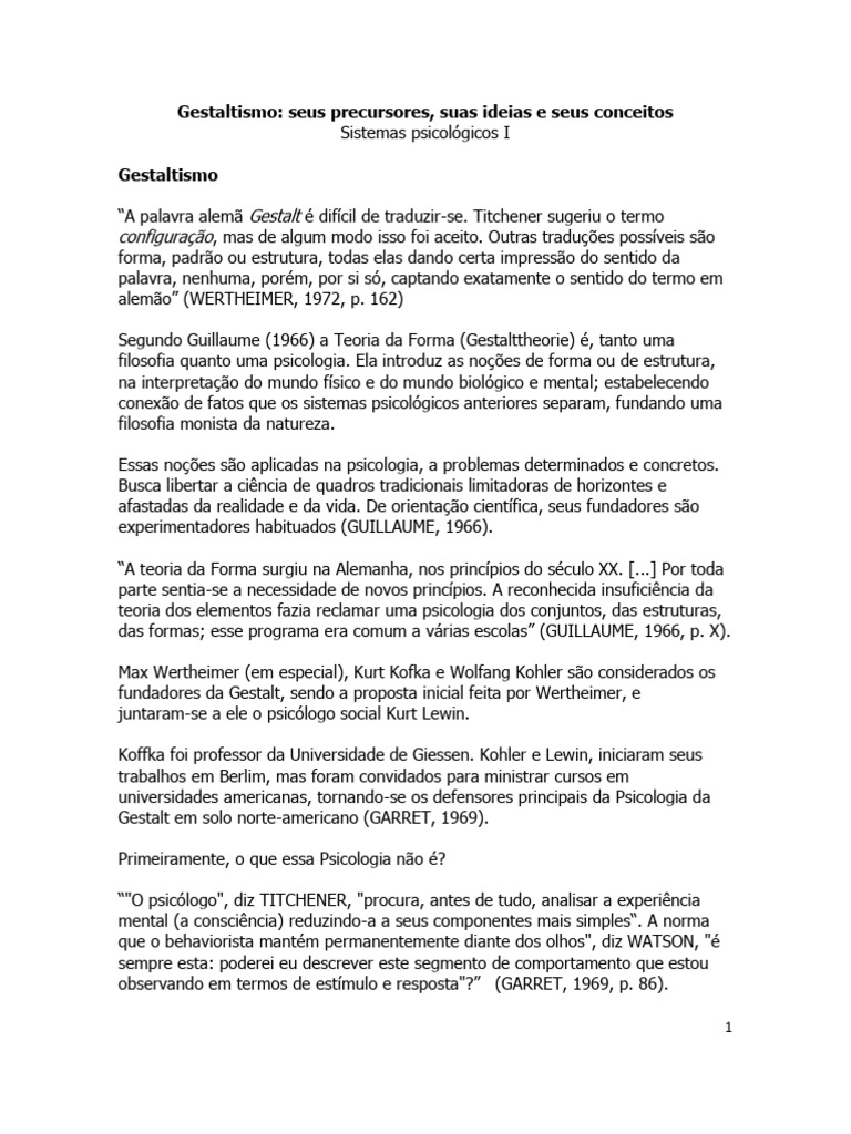 Fundamentos do Gestaltismo na Psicologia | PDF | Psicologia | Conceitos ...