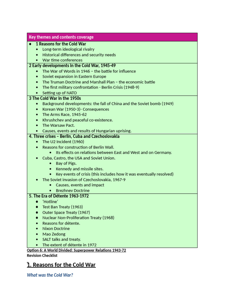 Cold War 1943 1972 Revision Booklet | PDF | Korean War | Cold War