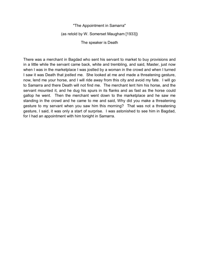 Analysis of "The Appointment in Samarra" | PDF